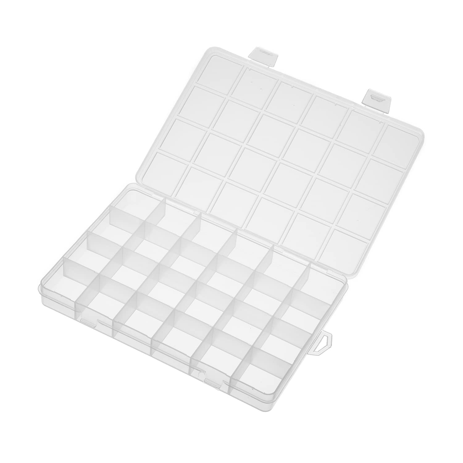 Juvielich Clear Plastic Organizer Box,24 Fixed Grids Storage Container Jewelry Box for Beads Art DIY Crafts Jewelry Fishing Tackles 7.6"x5.2"x0.87"(LxWxH) 2PCS