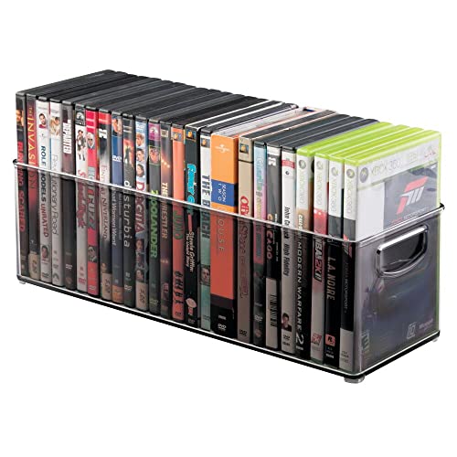 mDesign Plastic Video Game and DVD Storage Organizer - Game and Movie Disc Holder Bin with Handles for Home Media Console Stand and Closet Shelf - Ligne Collection - 8 Pack - Smoke Gray