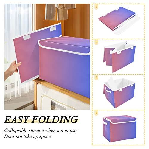 innewgogo Red Blue Gradient Storage Bins with Lids for Organizing Foldable Storage Bins with Handles Oxford Cloth Storage Cube Box for Pets Toys