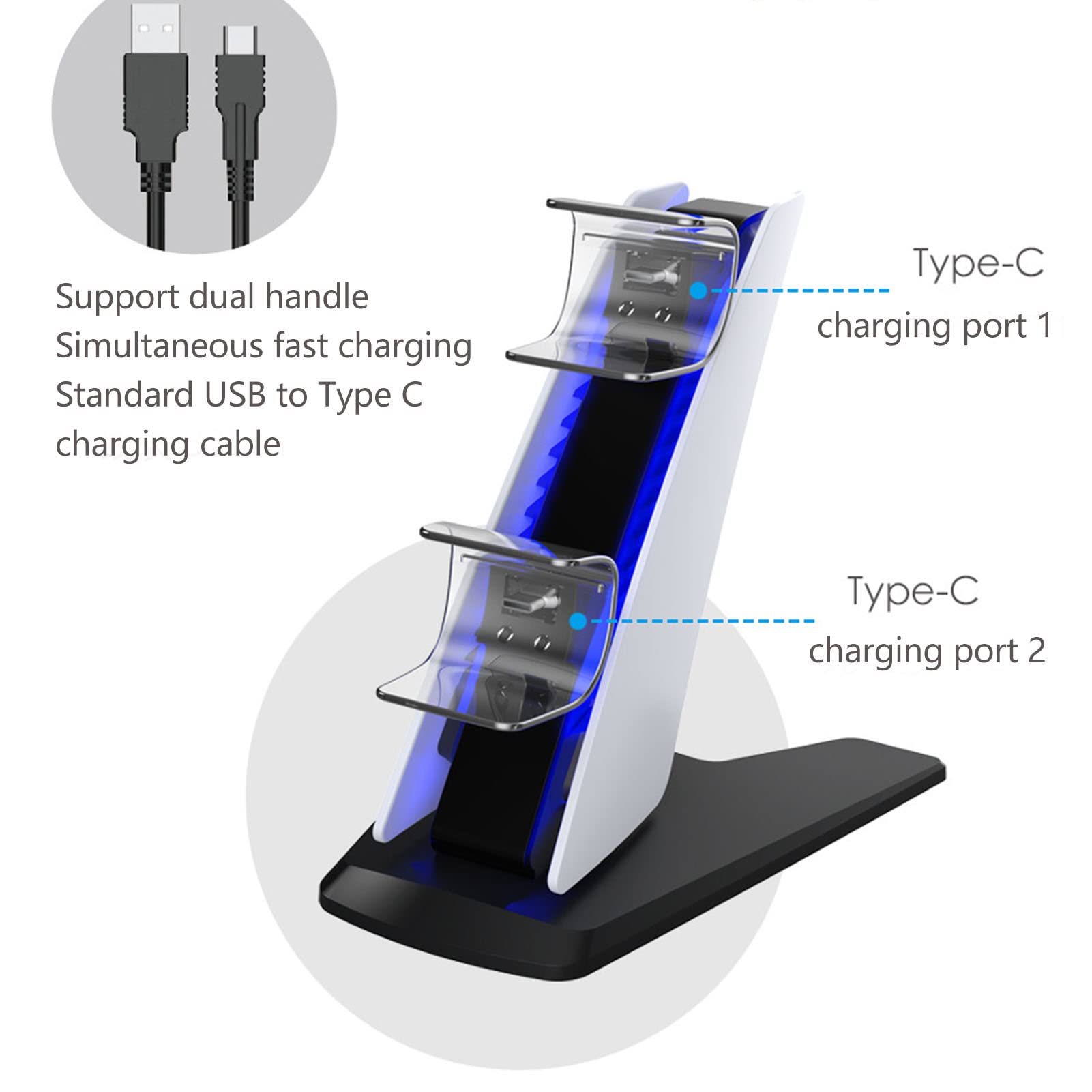 Dual USB Fast Charging Dock, Safe Plug and Play White ABS Controller Charging Station for Game Console Handle