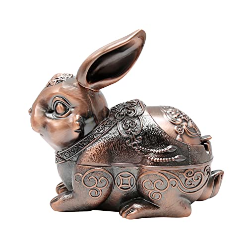 Saihisday Rabbit Sculpture, Windproof Rabbit Trash Can with Lid, Vintage Practical Decoration Statue, Tabletop Decoration for Desk Countertop Office, Gift for Thanksgiving Christmas