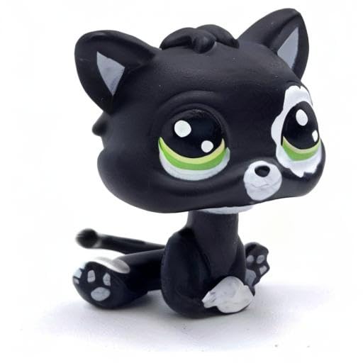 PSCB Custom-Made Baby for Short Hair Cat #2249 Black Body White Flower Eyes Bobble Head 1 Inch Kitty Mini Pet Toys