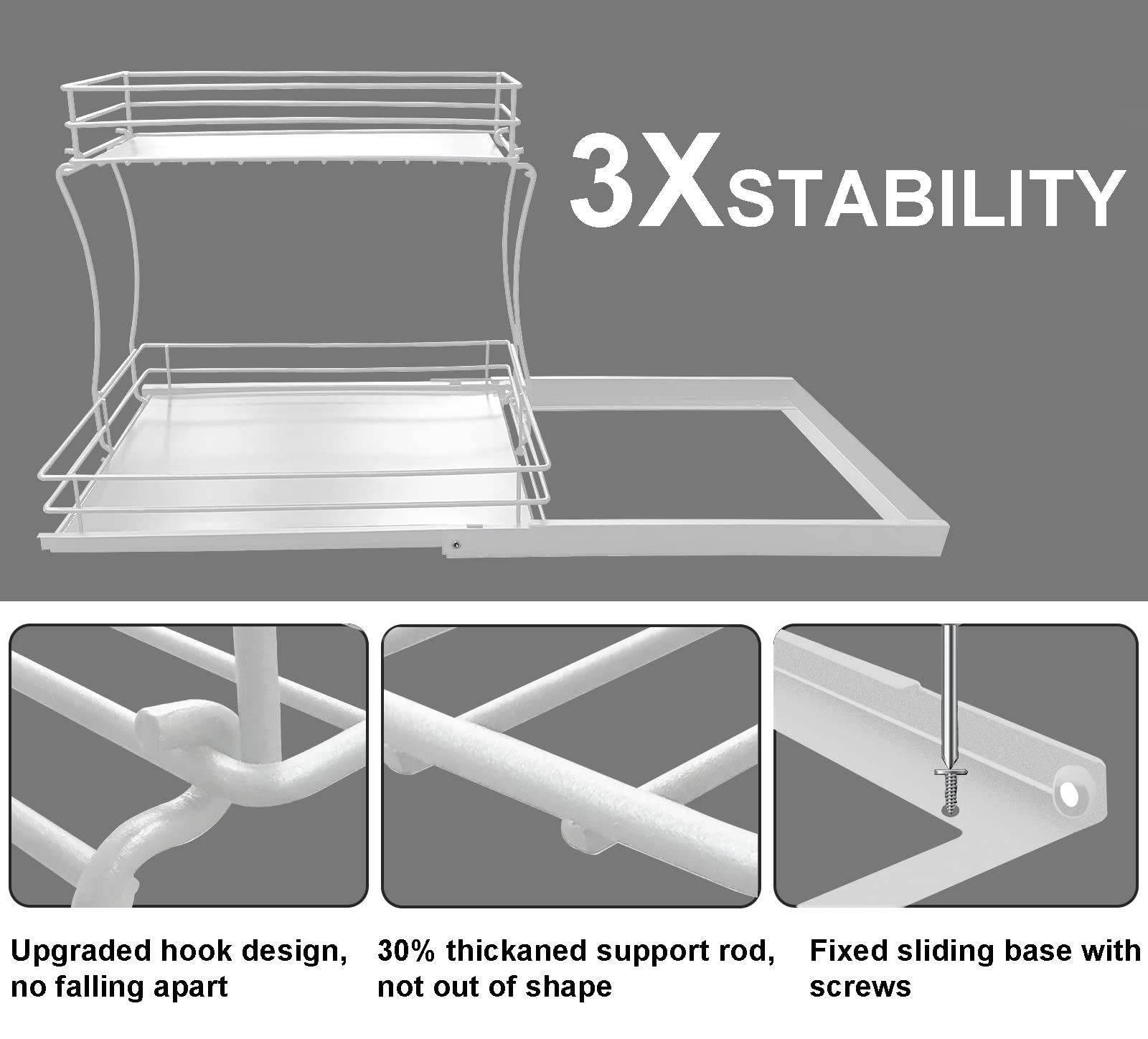CD HOME Pull Out Cabinet Organizer, Under Sink Slide Out Storage Shelf with 2 Tier Sliding Wire Drawer,Least 13 Inch Cabinet Opening (White)