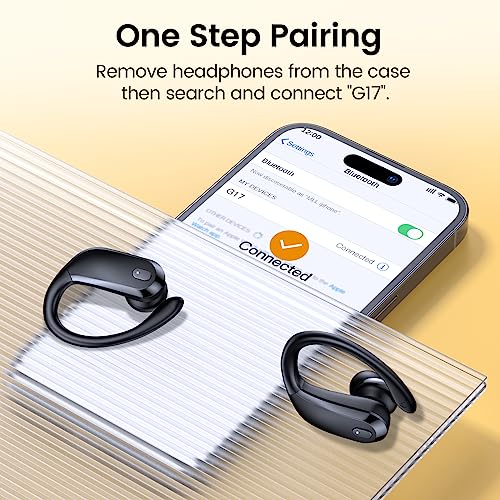 GNMN Bluetooth Headphones Wireless Earbuds V5.3 Over Ear Buds 50Hrs Playback Wireless Charging Case Waterproof Earphones Sports Headset with Earhooks & Dual Power Display for Running Workout