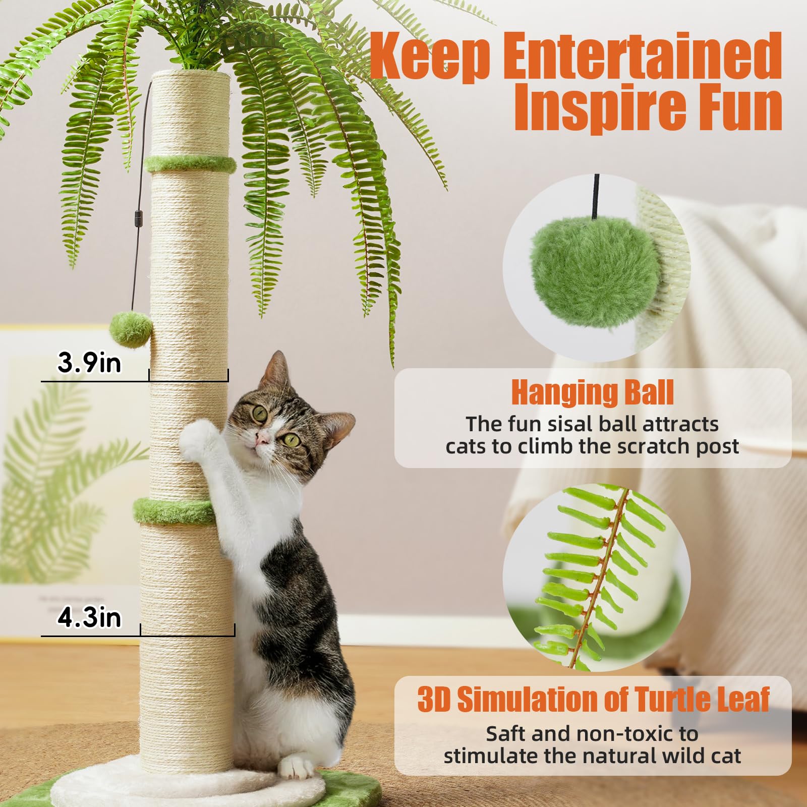 Honcet 42" Tall Cat Scratching Post - Durable Cat Scratching Posts for Indoor Cats, Ideal for Large Cats, Ensures Long-Lasting Cat Satisfaction