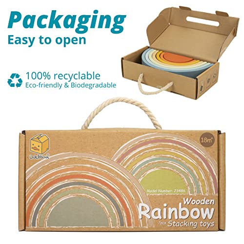 DUCKBOXX XX Wooden Toys Bundle (2 Pack) : Rainbow Stacker (Summer Color - 7pcs) & Rattles (4pcs)