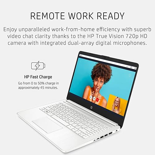 HP Stream Laptop, 14" HD Display, Intel Celeron N4120 Processor, 16GB Memory, 320GB Storage (64GB eMMC + 256GB Card), 1-Year Office 365, Webcam, HDMI, Wi-Fi, USB-C, Windows 11 Home, White, JVQ MP