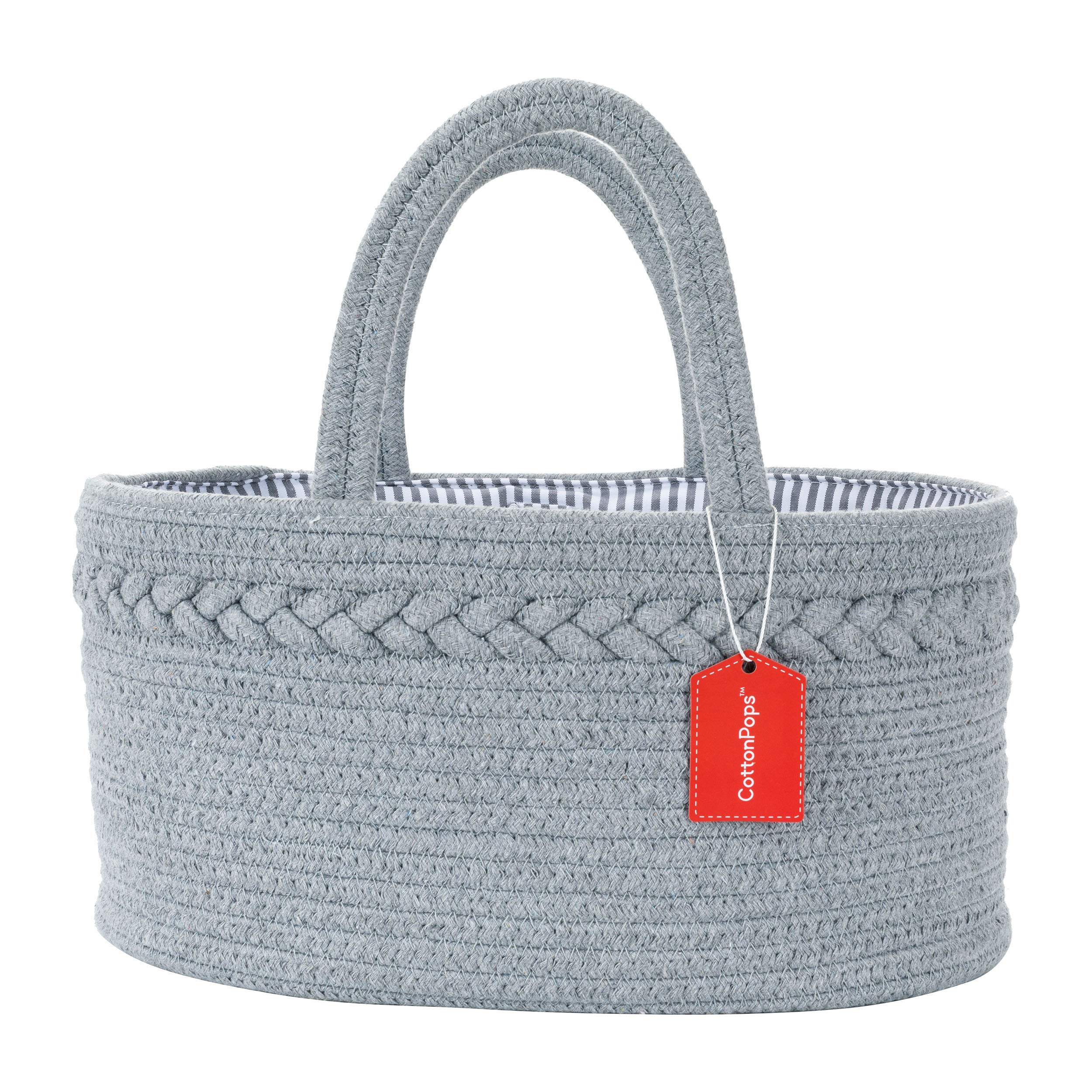 CottonPops 14.2" x 9" x 7" Baby Diaper Caddy Organizer Basket Nursery Storage Car Organizer Baby Shower Basket (Grey)
