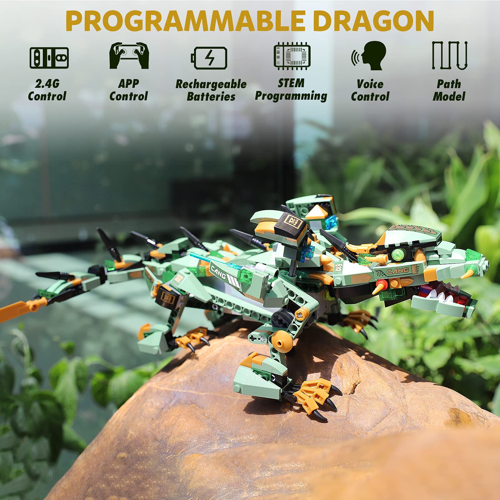 WALARLO Dragon Building Sets, Remote and APP Control Green Ninja Battle Dragon Toy, STEM Toys Gifts for Boys Age 8+, 2023 New (515 Pieces)