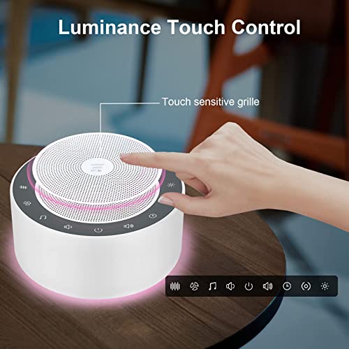 White Noise Machine with 30 High Fidelity Soundtracks, 7 Colors Night Lights, Full Touch Metal Grille and Buttons, Timer and Memory Features, Plug in, Sound Machine for Baby, Adults