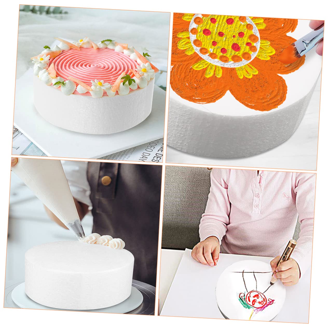 Ciieeo 5pcs Foam Disc Polystyrene Cake Dummies Foam Cake Model Foams Cake Tray Arts and Crafts for Kids Cake Making Training Supplies Foam Decorative Items Manual White Child