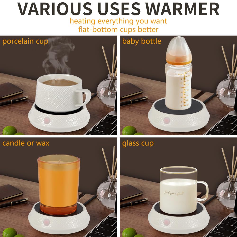 Ceramic Coffee Mug Warmer Set, Electric Candle Wax Warmer, Coffee Warmer for Desk, 3 Timed Thermos Setting for Heating Coffee, Beverage, Milk, Tea and Hot Chocolate-Birthday Gifts(with Cup)