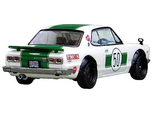 Inno Models Skyline 2000 GT-R (KPGC10) #50 RHD (Right Hand Drive) White with Green Stripes Malaysia Diecast Expo Event Edition (2023) 1/64 Diecast Model Car IN64-KPGC10-MDX23WH