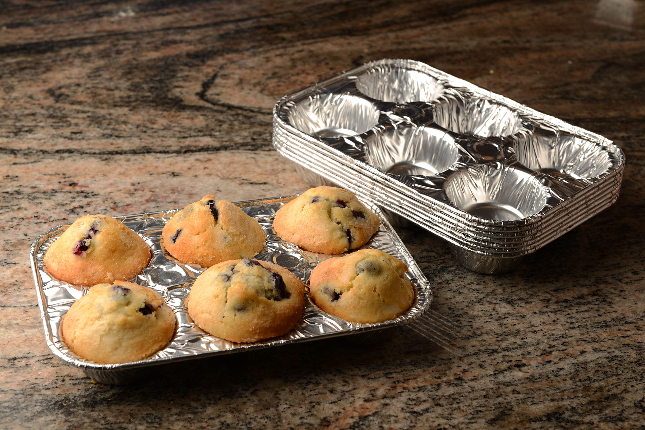 EcoQuality Inc [50 PACK] Aluminum 6-Cup Muffin Pan - Disposable Aluminum Cupcake Pans - Strong, Durable, Reusable, Recyclable - Muffin Tin Great for Baking Cupcakes, Muffins, Small Pies