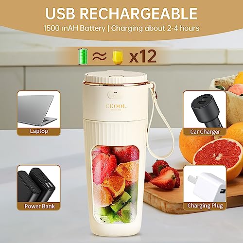 Walktosun Portable Blender,Personal Blender for Shakes and Smoothies,Mini Blender Bottle USB Rechargeable,Portable Juicer Cup with 10 Blades,12Oz Handheld Blender for Kichen Ice,Fresh Juice Blender for Traveling, Gym, Office
