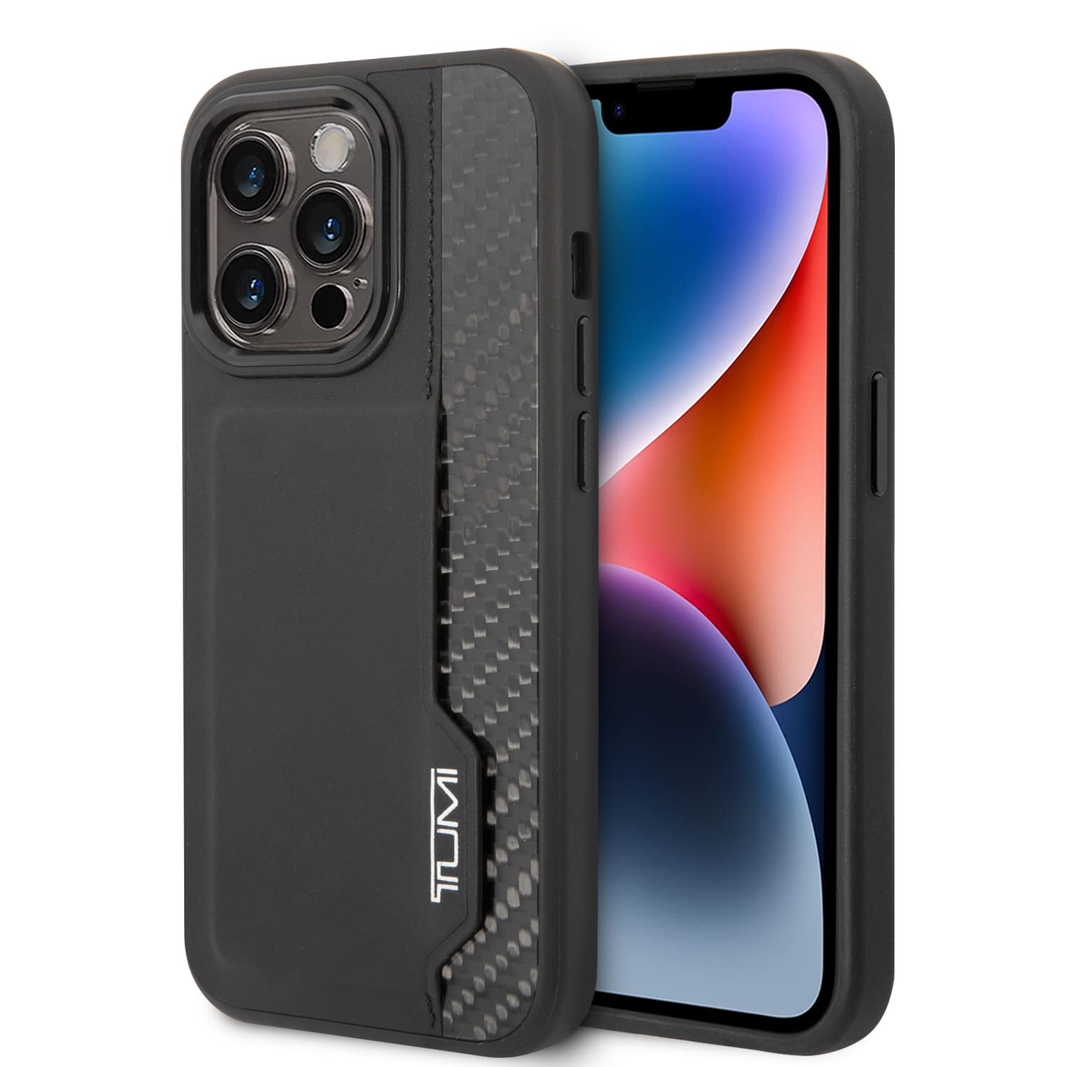 CG MOBILE TUMI Phone Case for iPhone 14 Pro in Black Aluminum with Vertical Card Slot, HC Leather Protective, Durable Case with Easy Snap-on & Shock Absorption