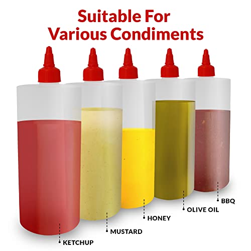 Reli. Plastic Squeeze Bottles, 24 oz. | 8 Pack | Condiment Squeeze Bottles for Sauces | Clear w/Red Twist Cap | 24 Ounce Hot Sauce, Ketchup Bottles | Squirt Bottles for Condiments, Olive Oil, Liquids