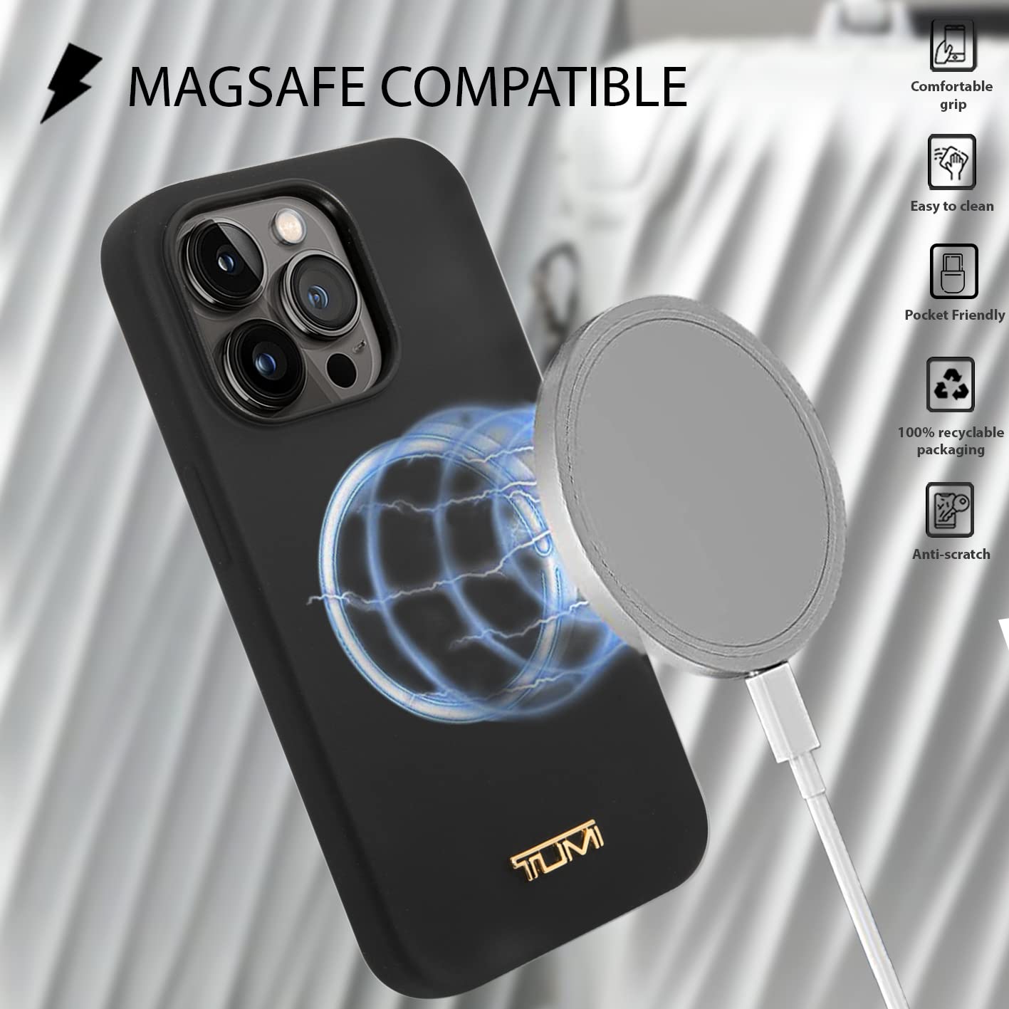CG MOBILE TUMI Phone Case for iPhone 14 Pro Max in Black & Gold MagSafe Compatible Case, Real Protective & Transparent Anti-Scratch Cover with Easy Snap-on, Shock Absorption & Signature Logo