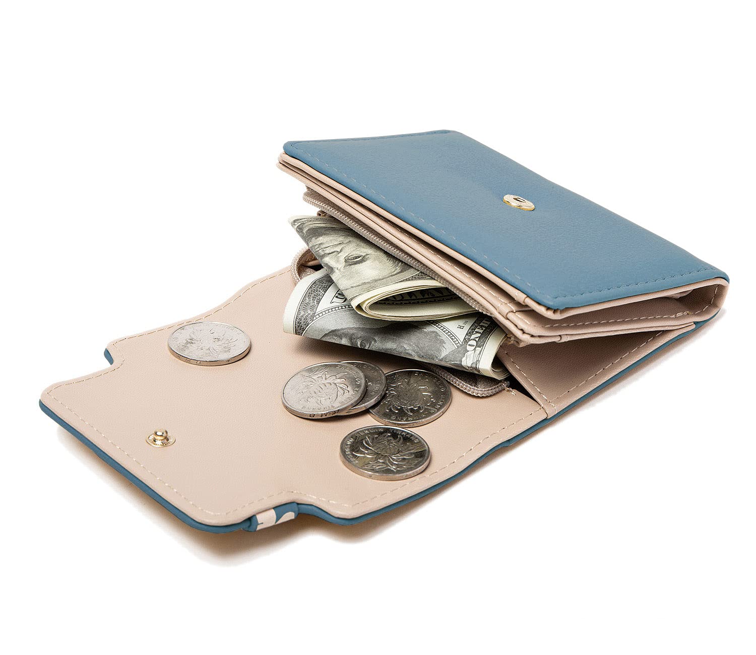 TOPKULL Wallets for Women Rfid Small Womens Wallet Trifold Flower Leather Ladies Wallet with Card Holder&Zipper Coin Purse (Blue)