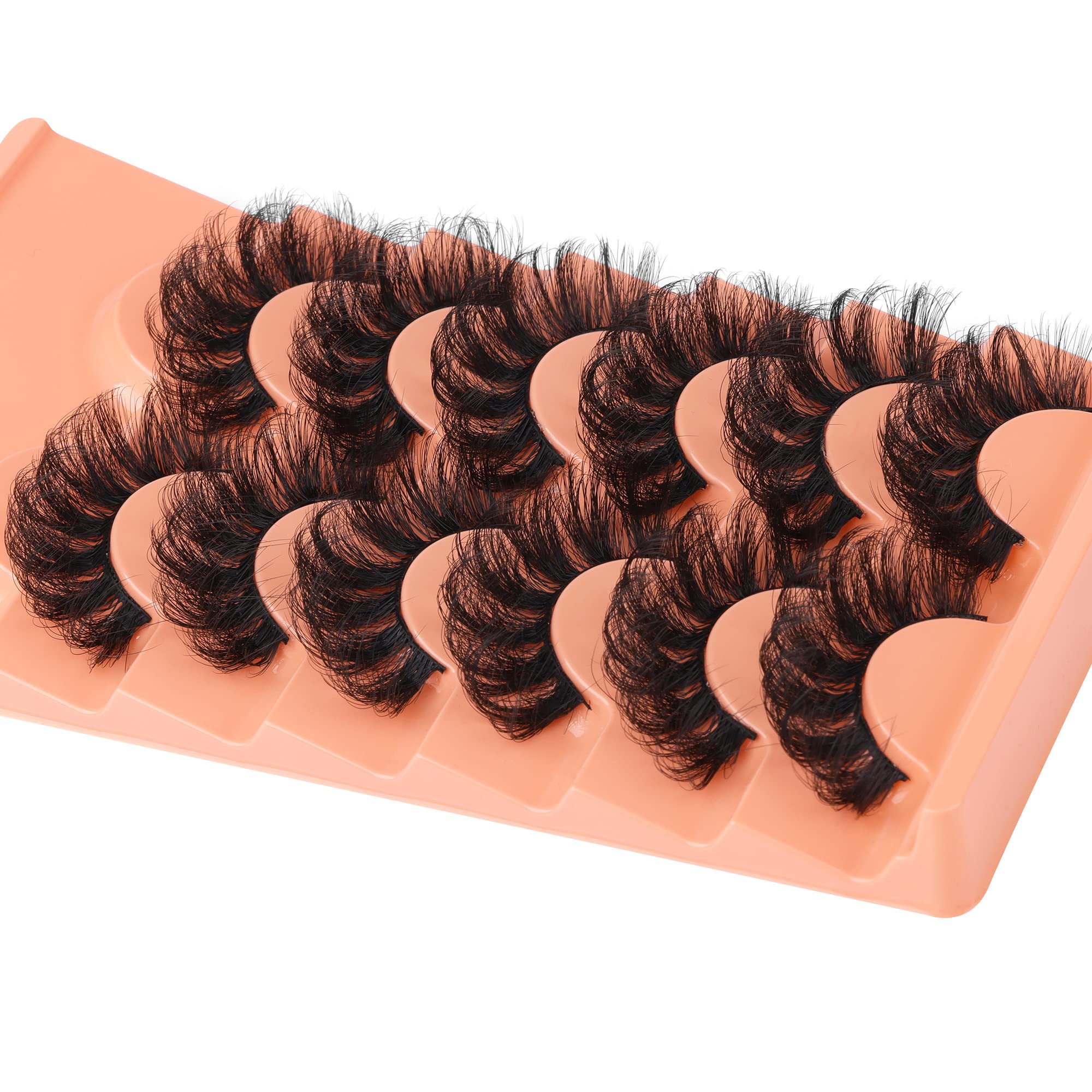 Dramatic False Eyelashes Fluffy Mink Lashes that Look Like Extensions Volume Wispy Eye Lashes Pack Long Thick D Curl Strip Fake Eyelashes 6 Pairs