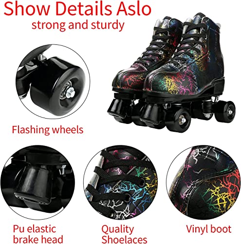 LEAFIS, Roller Skates Classic High-top for Adult Outdoor Skating Light-Up Four-Wheel Roller Skates Shiny Roller Skates for Women (Lightning Black Flash Wheel,44), 44 US 9.5