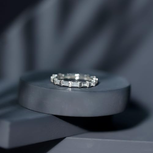 Certified Moissanite Diamond Eternity Band, D-Vs1 Quality, East West Ring, Moissanite Anniversary Ring - With Jewelry Box, 14K White Gold, Size:US 7.00