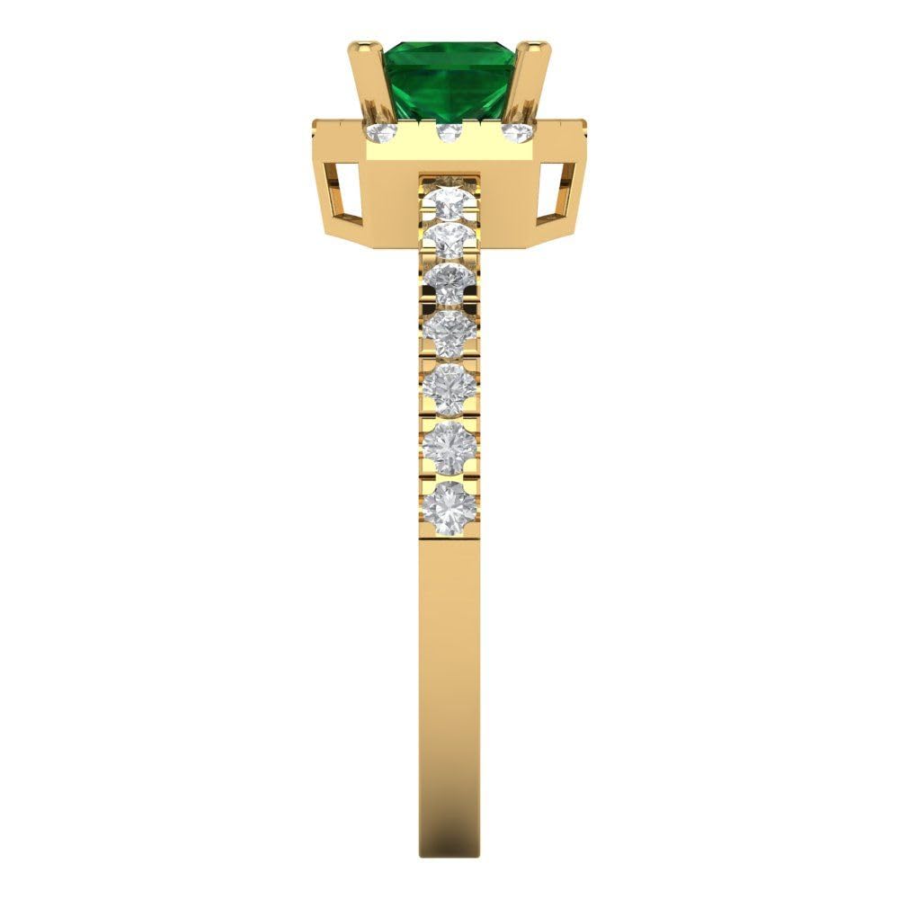 Clara Pucci 1.5 ct Princess Cut Solitaire W/Accent Emerald Art Deco Bridal Wedding Statement ring 18K Yellow Gold Size 4.5