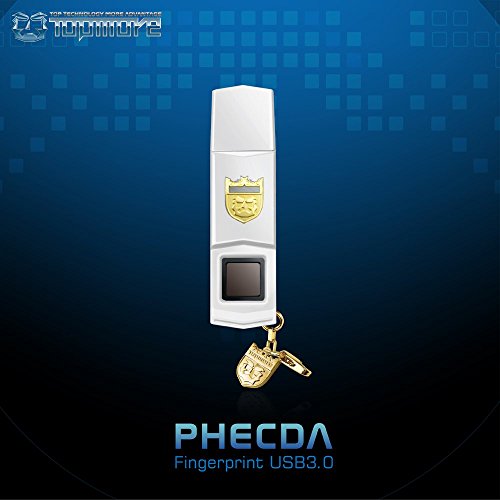 TOPMORE Phecda Fingerprint Recognition USB3.0 Flash Drive Fingerprint ID Security Flash Disk Biometric Fingerprint Reader Memory Stick (16GB, White & Gold)