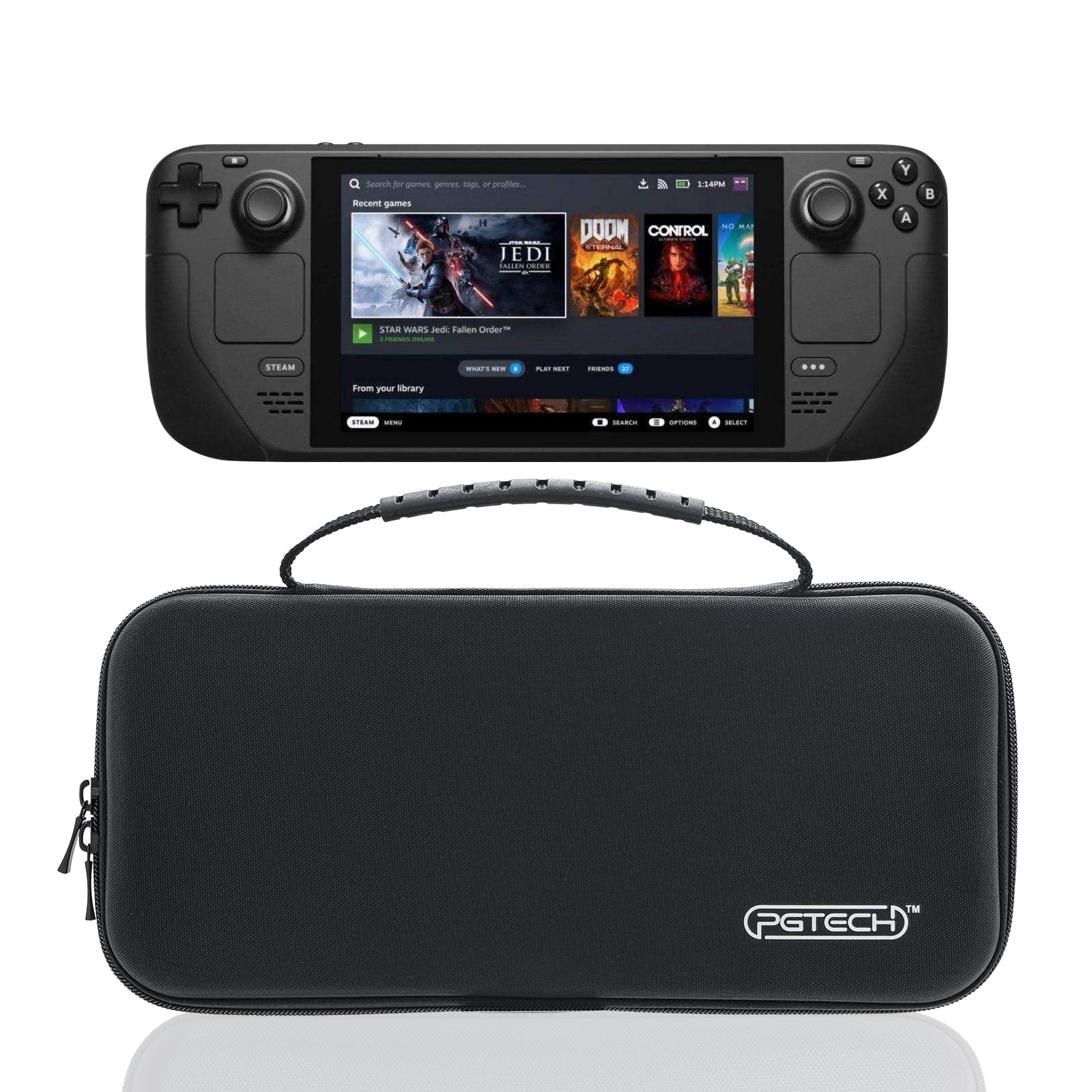 Stream Deck Carrying Case,Game Traveler Steam Deck Case, Protective Hard Portable Travel Carry Case Shell Pouch with Pockets for Accessories and Game Cases in a Recessed Space - Black