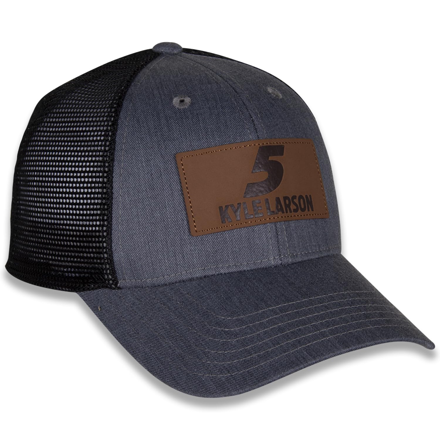 Checkered Flag Sports Kyle Larson #5 NASCAR 2023 Leather Patch Adjustable Gray Black Trucker Mesh Hat