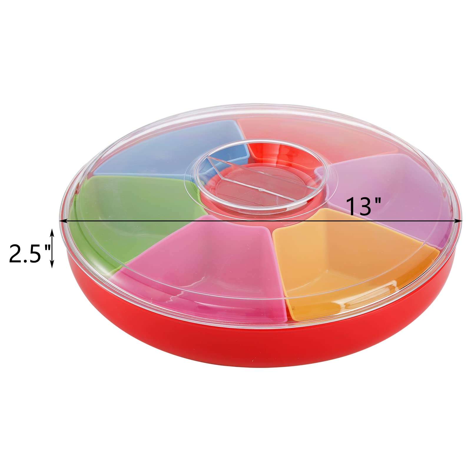 Dicunoy 2 Pack Divided Serving Trays with Lids, 13'' Veggie Tray Container Bowls, Relish Sectional Plastic Snack Tray with 7 Moveable Compartment for Candy, Appetizer, Fruit, Nuts, Parties