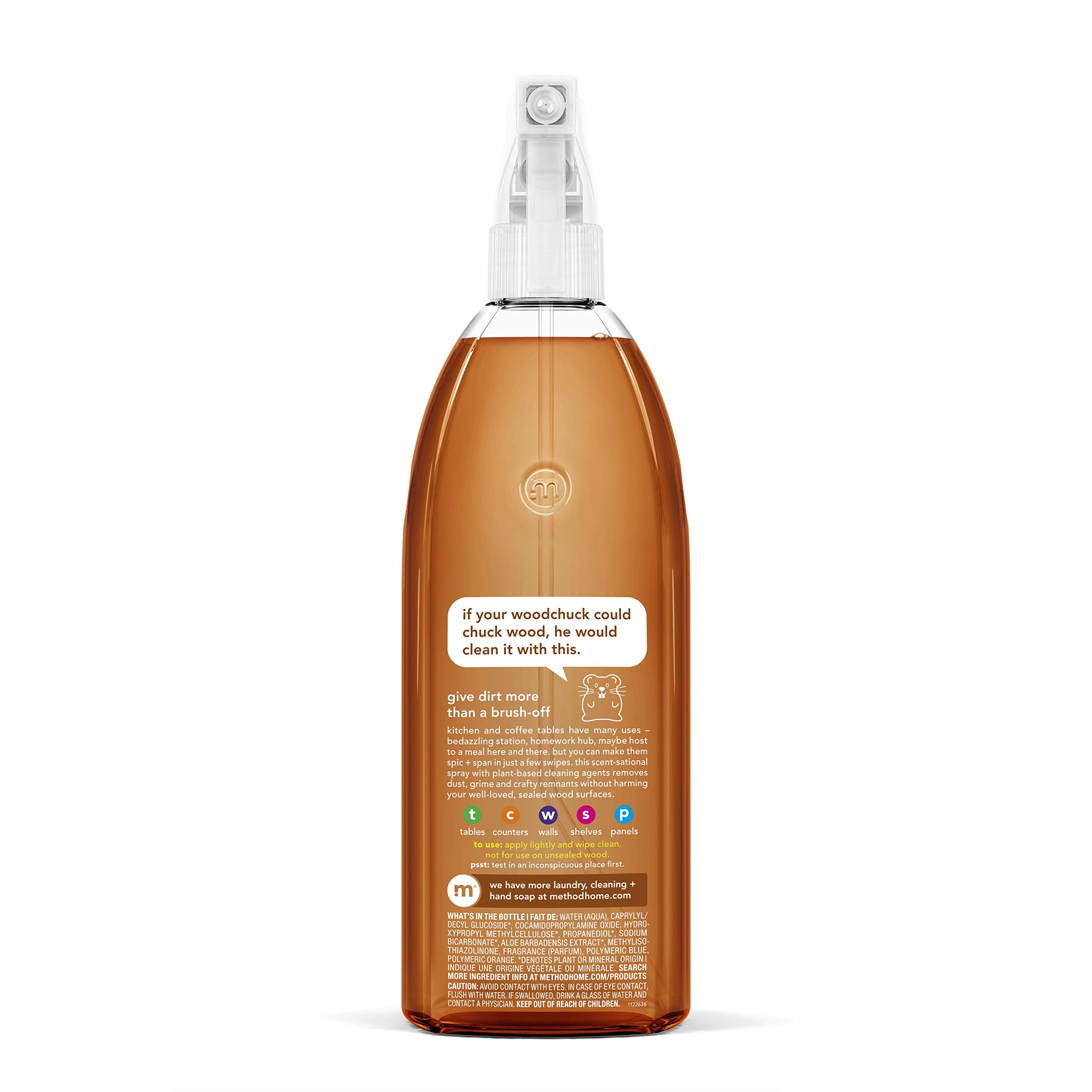 Method Daily Wood Cleaner, Almond, Plant-Based Formula That Cleans Shelves, Tables and Other Wooden Surfaces While Removing Dust & Grime, 28 oz Spray Bottles, (Pack of 1)