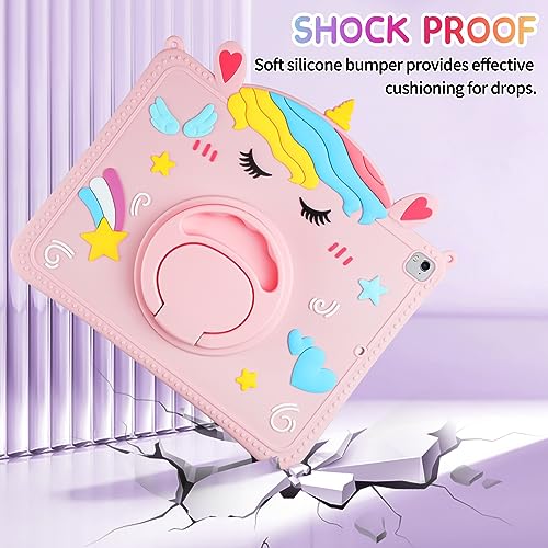 VOFUOE for iPad 6th 5th Generation Case, iPad 9.7 Case with Screen Protector Dolls Straps Stand Pencil Holder,Soft Silicone Cover Kids for iPad Pro 2016/iPad Air 2th,iPad 6th/5th 9.7'' 2018 2017-Pink