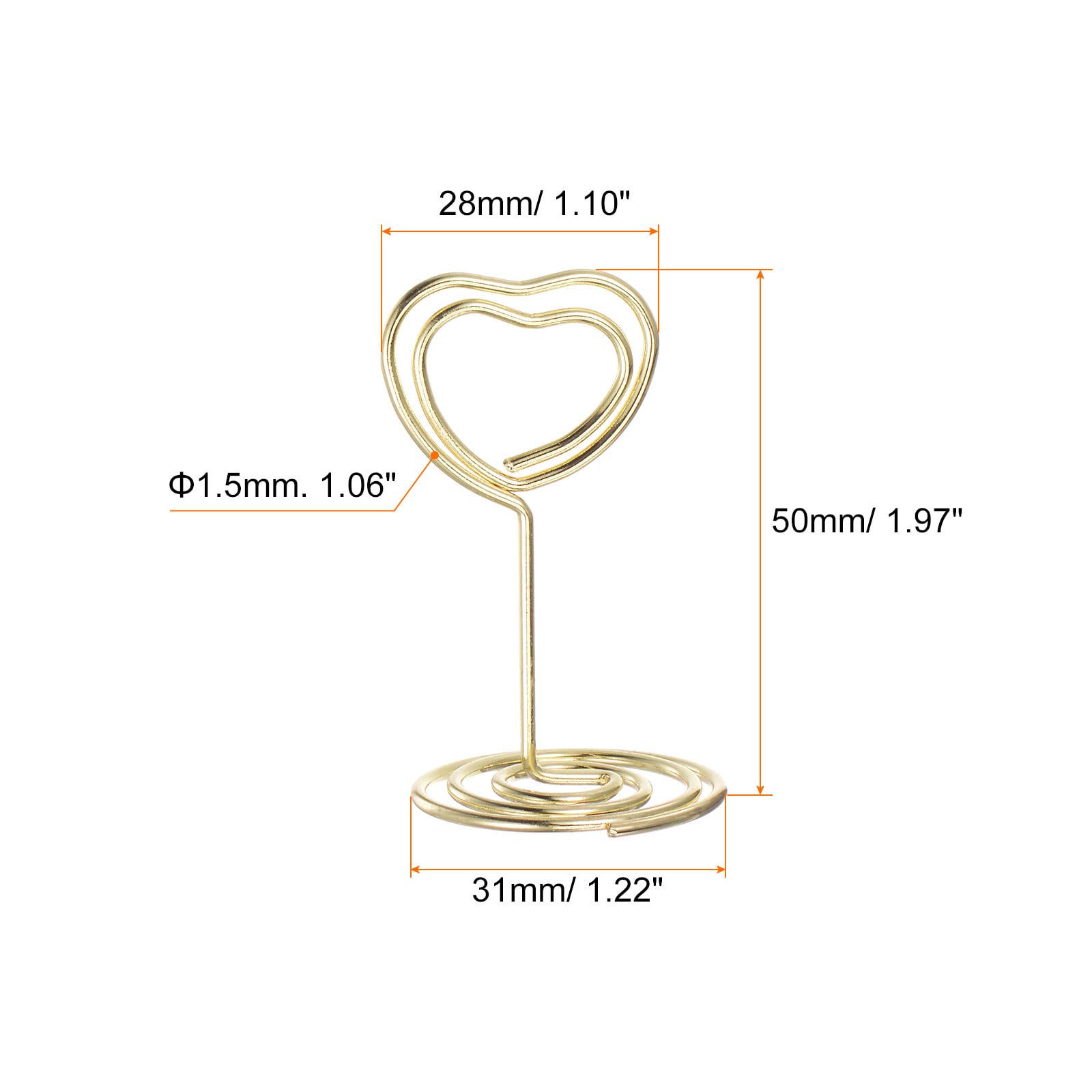 HARFINGTON 12pcs Table Number Holders 1.97 Inch 50mm Tall Mini Heart Shape Steel Photo Holders for Centerpieces Table Place Card Holders for Wedding Reception Party Office Home, Silver Tone