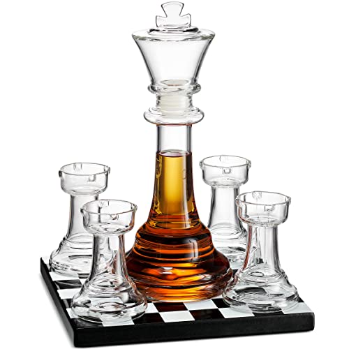 Godinger Whiskey Decanter and Whiskey Glasses Shot Glasses Set, Chess Decanter Set, King Liquor Decanter, Whiskey Gift Sets