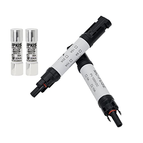 ELFCULB 30A Solar Fuse Connector 1000V IP68 Waterproof, for Solar System and Inverter in Photovoltaic System, Contains 4 fuses + 2 Solar Fuse Holders
