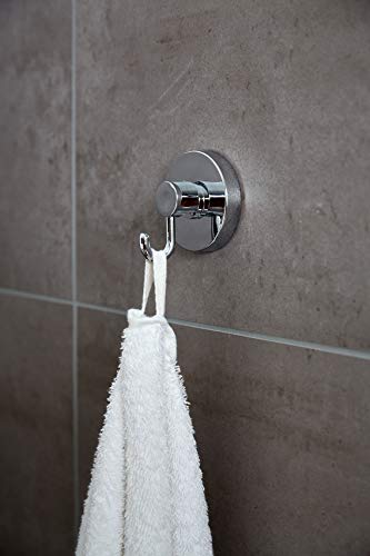 WENKO Wall Hooks with Loc-Vacuum Technology, for Hanging, Storage, for Shower, for Kitchen, No Drilling, No Holes, No Screws, Without Nails, 9.29" x 1.57" x 3.74", Chrome