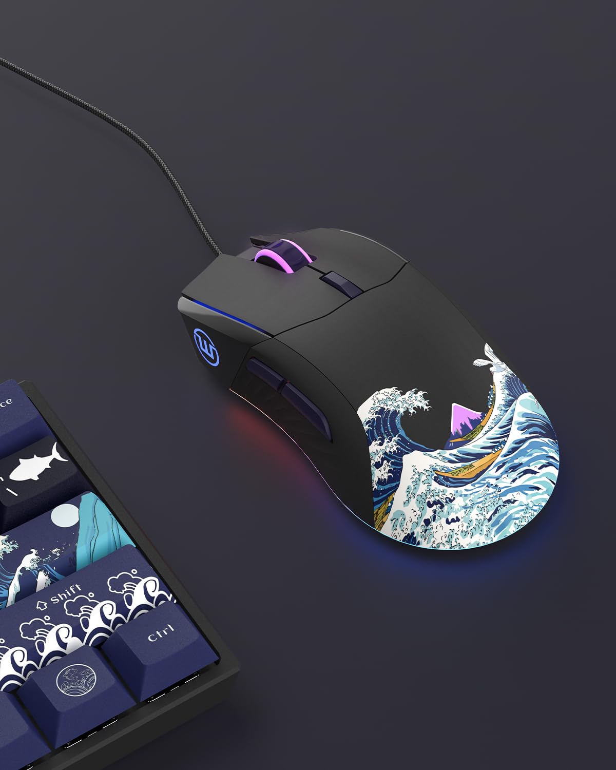 COSTOM G705 Wired Gaming Mouse, RGB Backlit PC Gaming Mouse with Adjustable 12000DPI/7 Programmable Buttons, Gamer Computer USB Mouse for Windows Mac Laptop PC, Coral Sea Theme