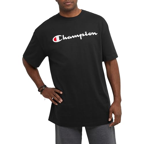 Champion, Classic Graphic, Soft and Comfortable T-Shirts for Men, Logo (Reg. or Big & Tall), Black Script, 3X-Large