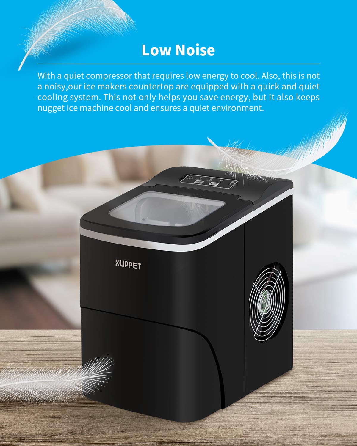 KUPPET Ice Maker Machine for Countertop, Portable Ice Cube Makers, Make 26 lbs ice in 24 hrs,Ice Cube Rready in 6-8 Mins with Ice Scoop and Basket for Home/Office/Bar (Black)