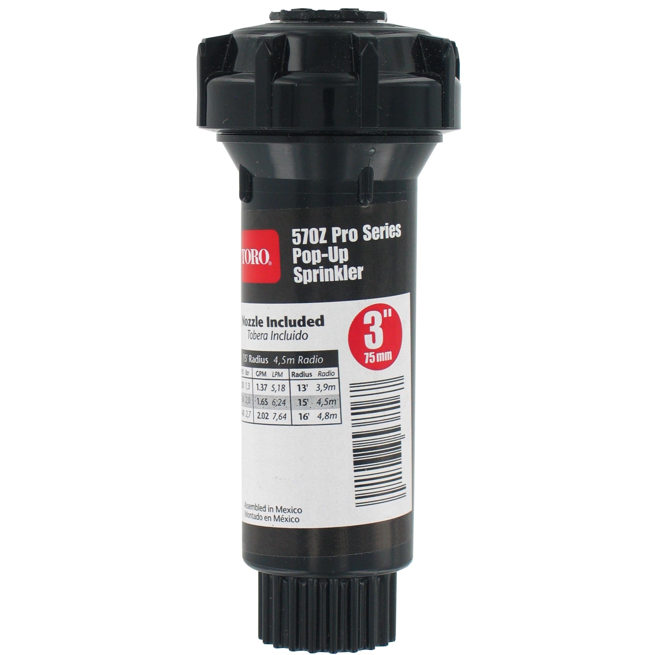 Toro 53816 3-Inch Pop-Up Fixed-Spray with Nozzle Sprinkler, 180-Degree, 15-Feet