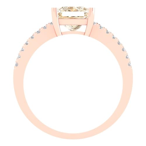 Clara Pucci 1.66 ct Princess Cut Solitaire Genuine Natural Brown Morganite Engagement Promise Anniversary Bridal Ring 18K Rose Gold 7.5