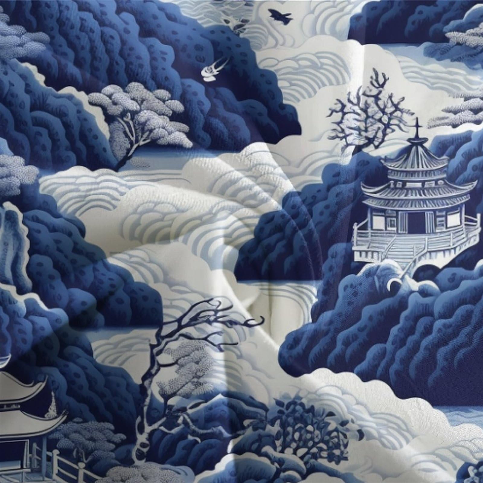 HOUKIG Chinoiserie Blue Bedding Set 3D Printed Comforter Covers Duvet Cover Quilt Cover with Pillowcases 3 Pieces Microfiber for Childrens and Adults with Zipper Closure Queen(228x228cm)