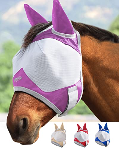 Maskology Horse Fly Mask Standard with Ears UV Protection for Horse Purple M Cob