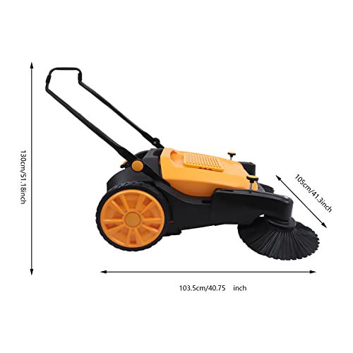 InSyoForeverEC Walk-Behind Outdoor Sweeper, Hand Push Floor Sweeper, Pavement Sweeping Cleaning Tool, with 14.53 gal Waste Container, Sweeps 39611ft²/h, 41.34 inch Sweeping Width