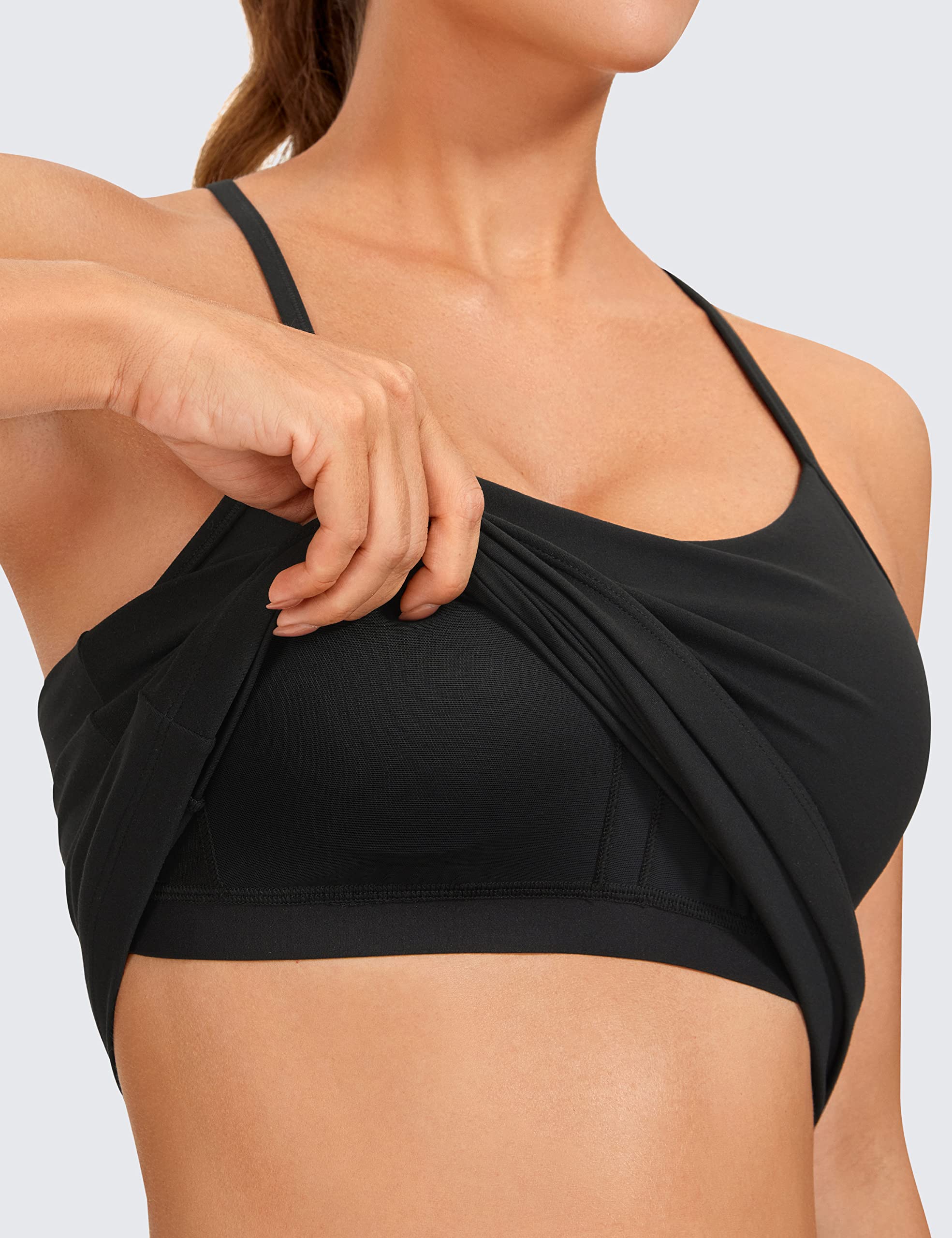 CRZ YOGA Butterluxe Womens Racerback Tank Top with Built in Bra - Spaghetti Thin Strap Padded Workout Slim Yoga Camisole Pure Blue Small