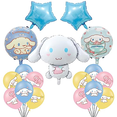 Cinnamoroll Birthday Decorations, 17PCS Anime Foil Balloons Party Balloons, Kawaii Cartoon Theme Birthday Party Supplies For Girls Party Supplies Party Decoration Favors Foil Balloon Set