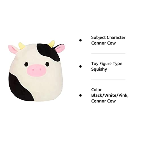Squishmallow Official Kellytoy Collectible Plush Farm Squad Squishy Soft Animals (Black/White/Pink, Connor Cow, 7.5 Inch)