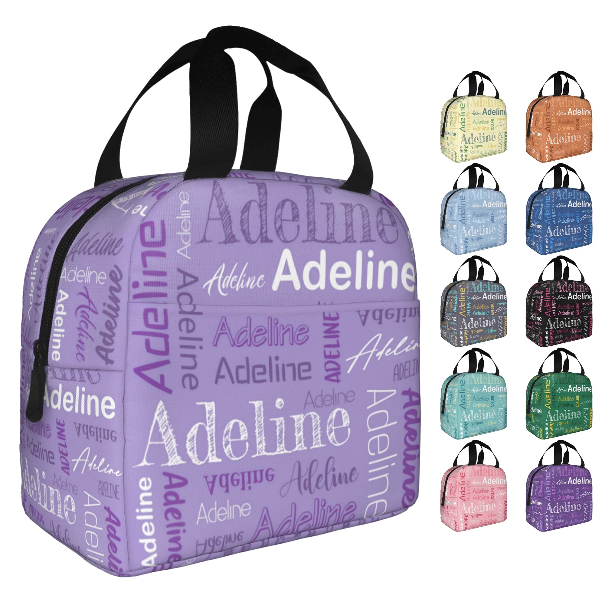 Custom Name Lunch Bag Personalized Insulated Lunch Box Customized Cooler Lunch Tote Bag for Boys Girls Office Picnic Camping LightPurple