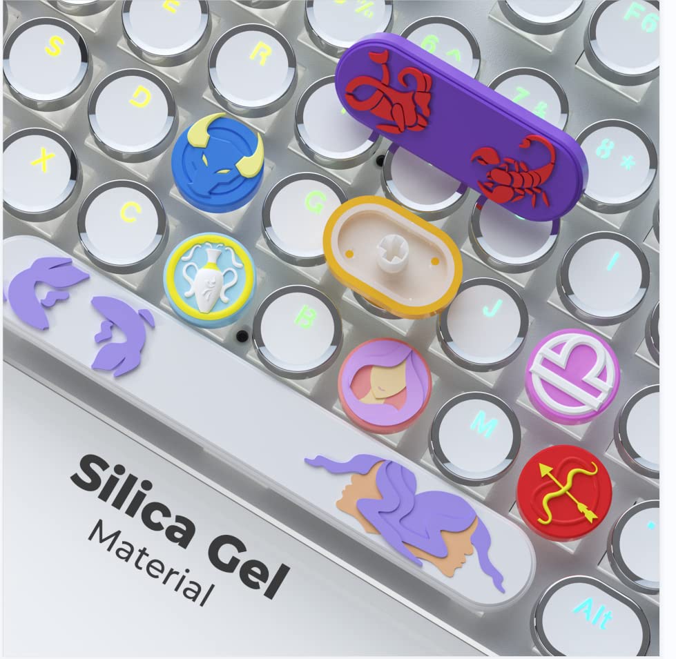 STOGA Keyboard Keycaps Set, Cute Keycaps for 61/87/104 Typewriter Keyboard Round Keycap, Silicone Custom Keycaps Gift Set for Home/Girl to DIY Gaming Keyboard-Only Keycaps&Gift Box(12 Constellations)